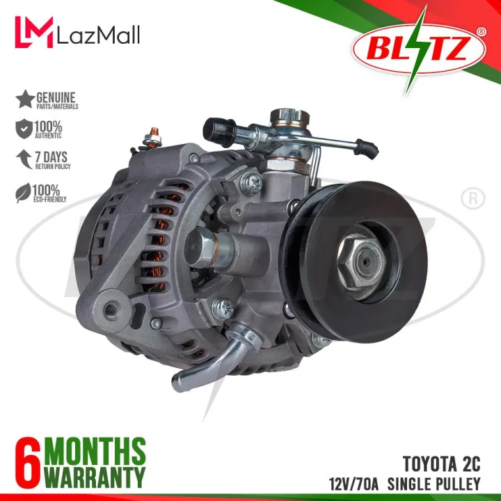 BLITZ ALTERNATOR ASSEMBLY TOYOTA 2C 12V/70A SINGLE PULLEY 6 MONTHS ...