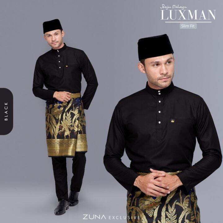 Black / Hitam | Baju Melayu LUXMAN | Moden Slim Fit Kain Cotton ...