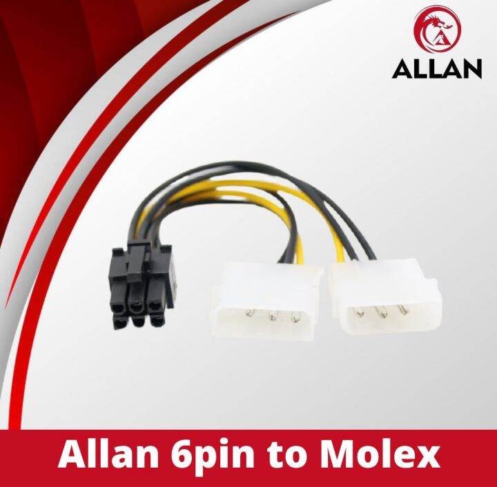 Allan 2 Ide Dual 4pin Molex Ide Male To 6 Pin Female Pci-e Y Molex Ide Power Cable Adapter ...