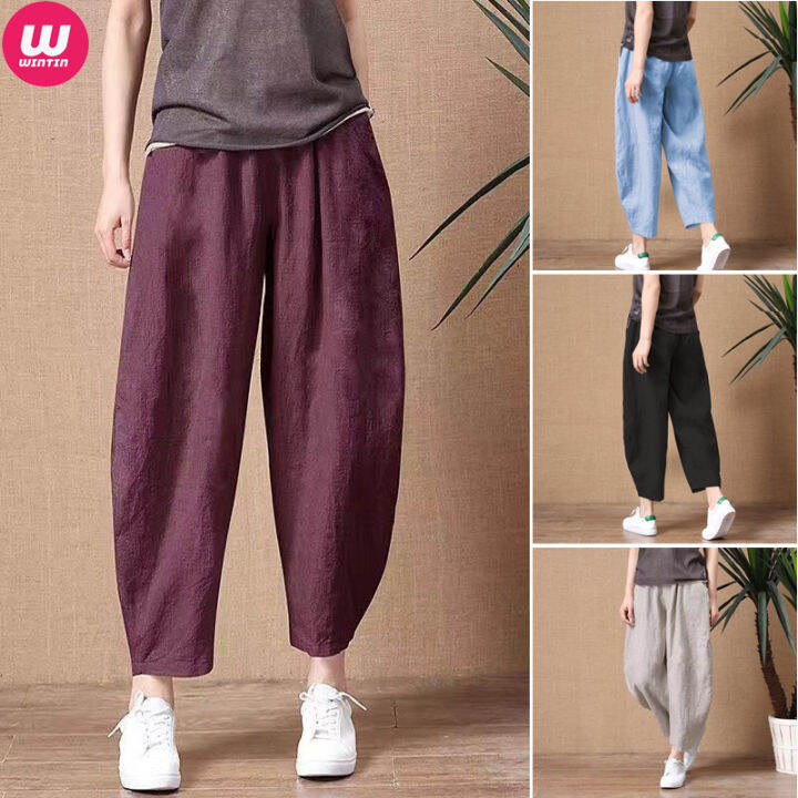 Wintin กางเกงผู้หญิงฝ้ายและผ้าลินินกางเกงผู้หญิงเก้าจุดหลวมผ้าฝ้ายบาง ...