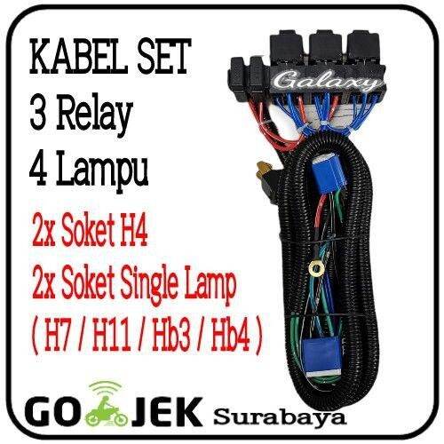 Kabel Relay Set Lampu 3 Relay 4 Lampu - H4 x 2 dan H7/H11/Hb3/Hb4 x 2 ...