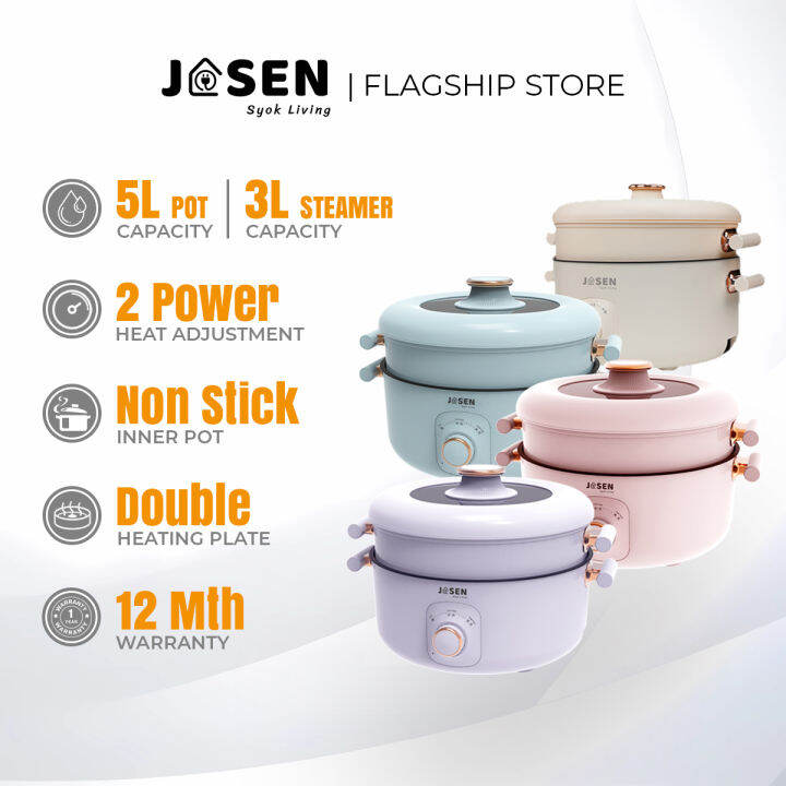 JOSEN 5L Multi Cooker Electric Hot Pot Cooker with Steamer Ceramic ...