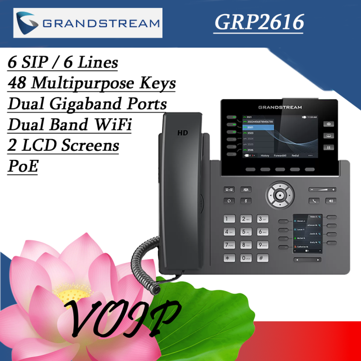 Grandstream GRP2616 - 6 Lines, 6 SIP Accounts, 4.8 in + 2.4 in scrn, PoE, with PSU | Lazada PH