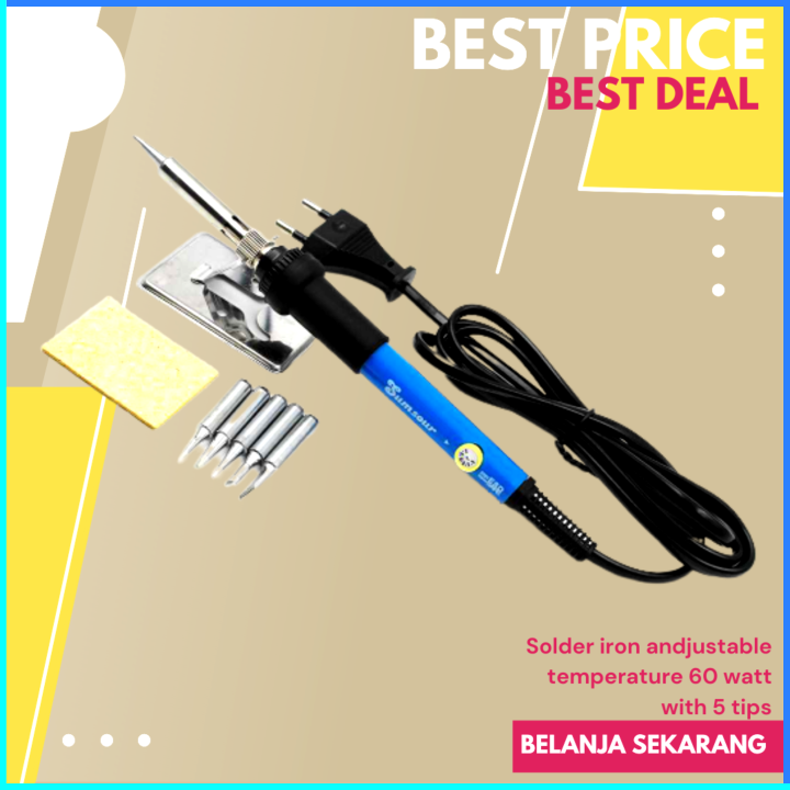 COD Taffware Solder Iron Adjustable Temperature 60W with 5 Tips ...