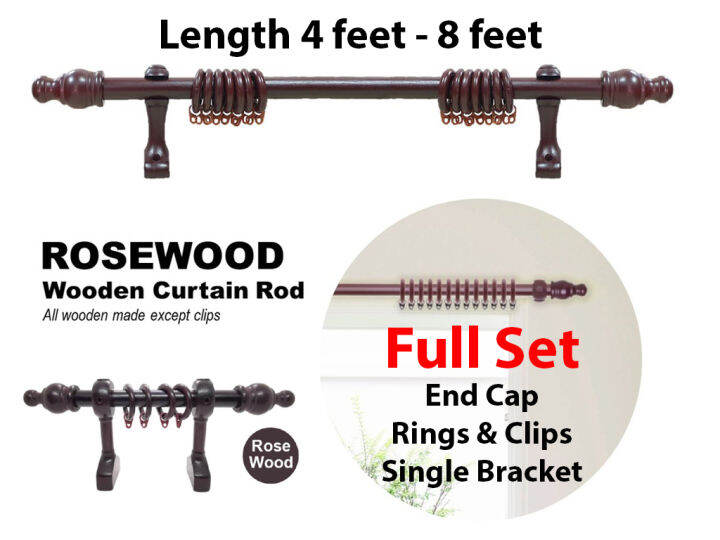 Wooden Curtain Rod & Complete Set Accessories / Rod Langsir Kayu ...