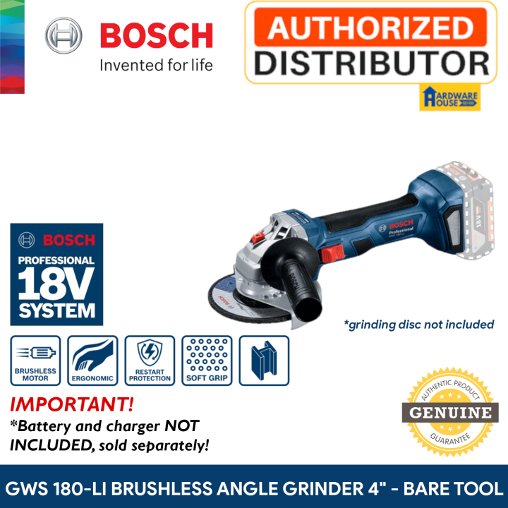 ORIGINAL GWS 180 Cordless Brushless Angle Grinder 4" 18V GWS 180-LI ...