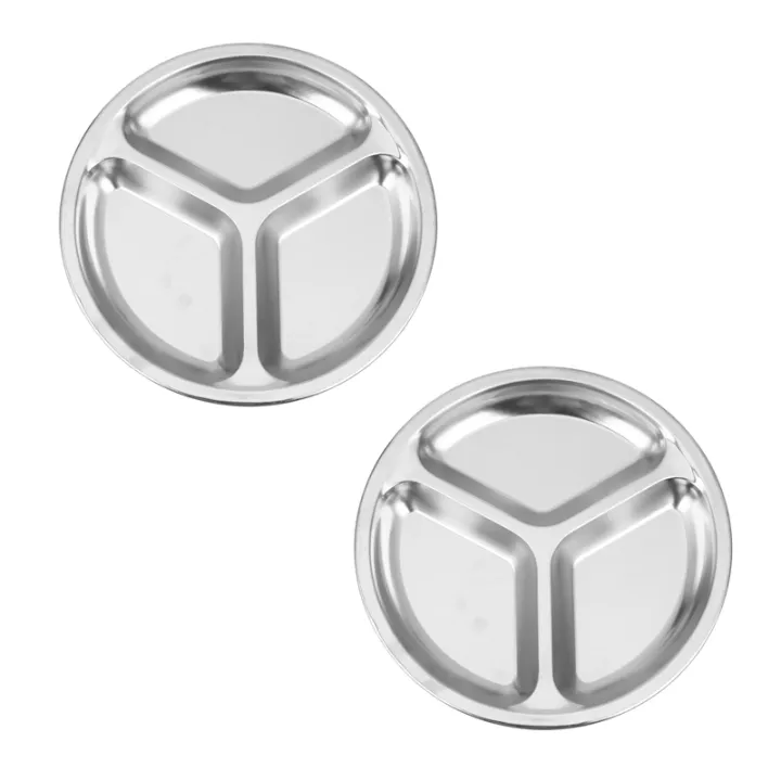 【Ready Stock&COD】2X Stainless Steel 3 Sections Round Divided Dish Snack ...