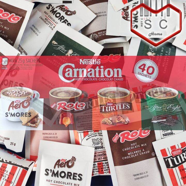 Nestlé Carnation Hot Chocolate 40 Sachets X 25 G Variety Pack 4 Flavors