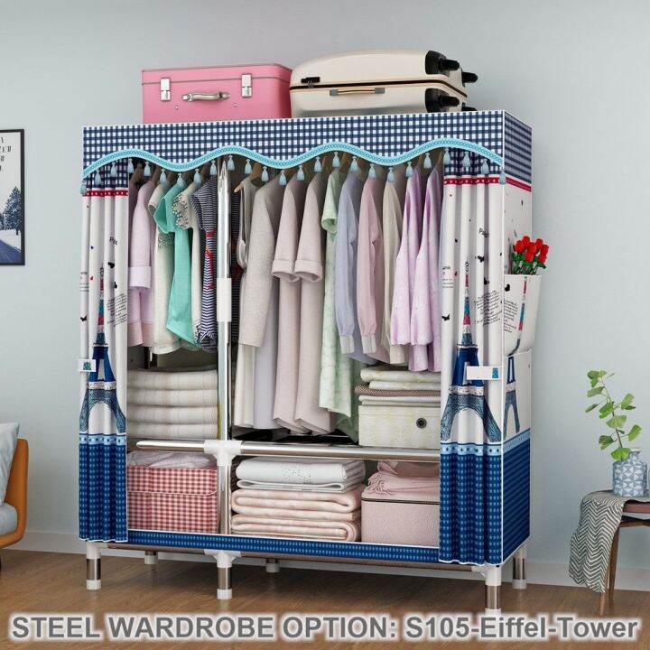 Steel Wardrobe Almari Baju Rak Baju Clothes Organization Storage Rack ...