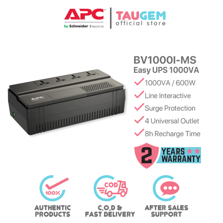 APC BV1000I-MS, Easy UPS, 1000VA, Floor/Wall Mount, 230V, 4x Universal Outlets, AVR, 2 Years ...