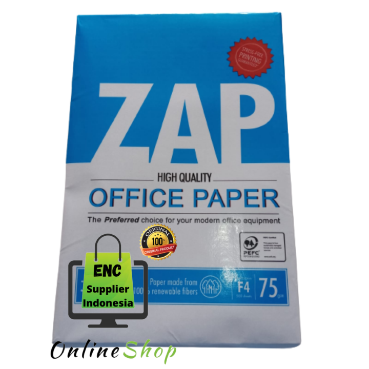 Zap F4 75gr 500 Lembar Kertas Hvs 75 Gram Paper Fotokopi Print Printer