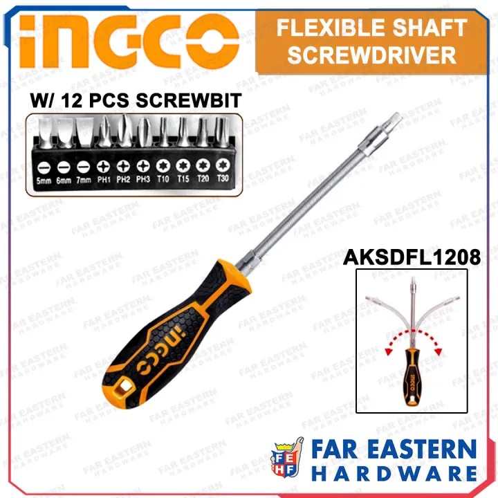 INGCO Flexible Shaft Screwdriver w/ 12pcs Set Screwbit AKSDFL1208 INHT ...