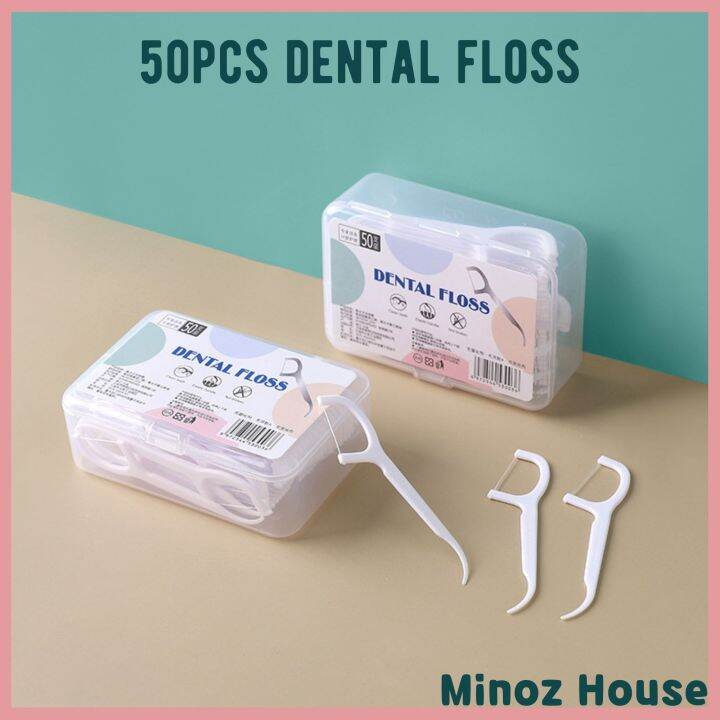 [50PCS] Disposable Dental Floss Oral Gum Tooth Care Floss Pick Flat ...