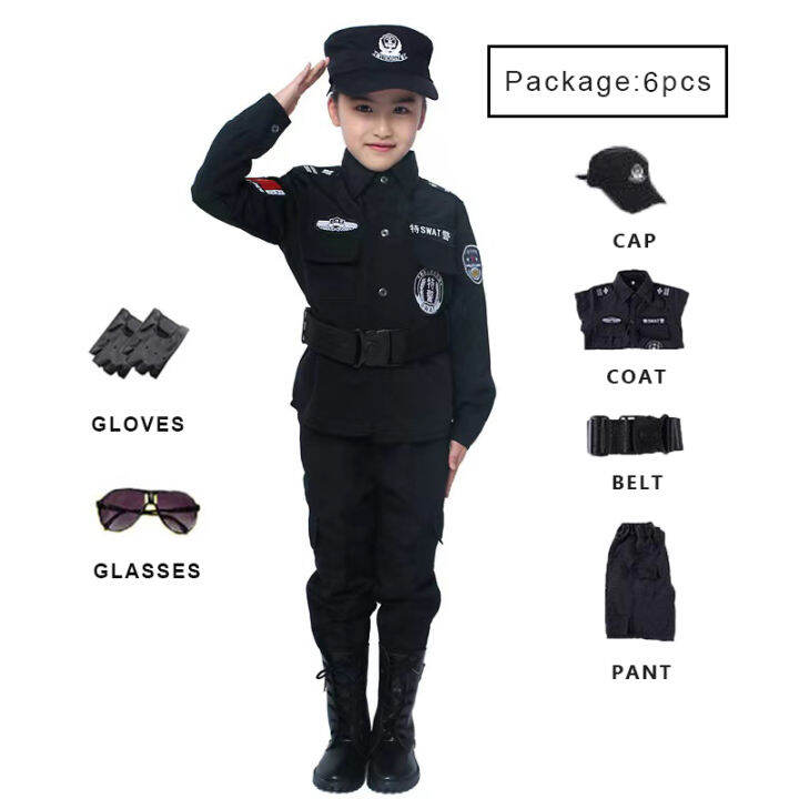 Liveme 6pcs/set Police Costume for kids, Long/Short Sleeves Police ...