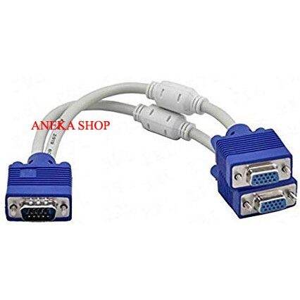 VGA/RGB HD 15pin Male to 2 Monitor 2 Way LCD Y Splitter Dual Female Converter Adapter Cable Wire ...