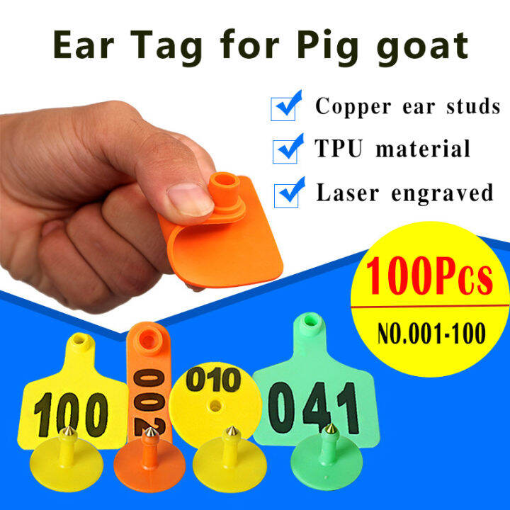 100Pcs Goat Ear Tag No.001-100 Pig Ear Tags Identification Lables 4 ...