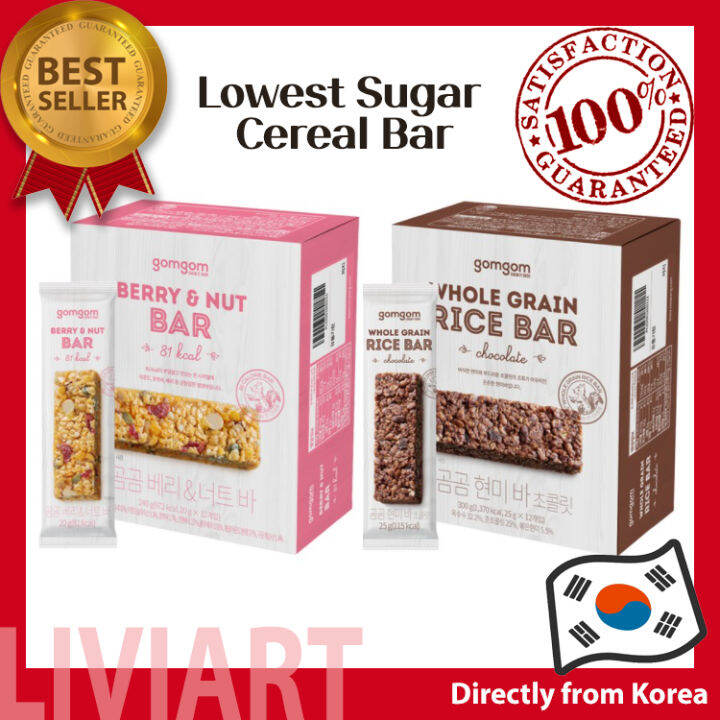 [Gomgom] Lowest Sugar Cereal Bar for Diet Korean Food Berry & Nut Bar, Whole Grain Rice Bar 20 ...