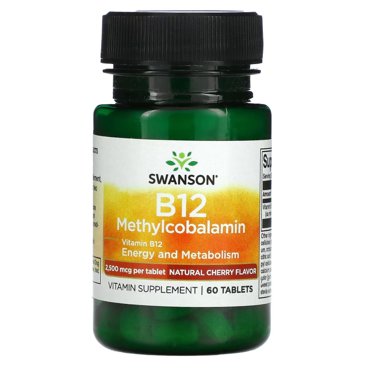Swanson B12 Methylcobalamin Cherry 60 Tablets or 500 mcg, 260 Capsules ...