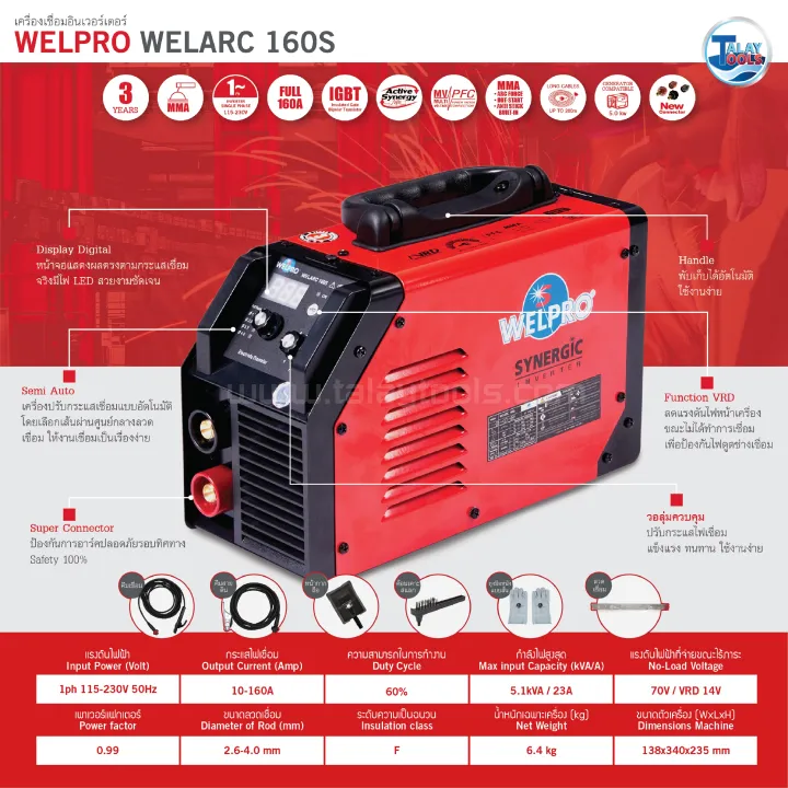 ตู้เชื่อมอินเวอร์เตอร์ WELPRO SYNERGIC รุ่น WELARC 160s ของเเท้ ประกันศูนย์ 3 ปีเต็ม TalayTools ...