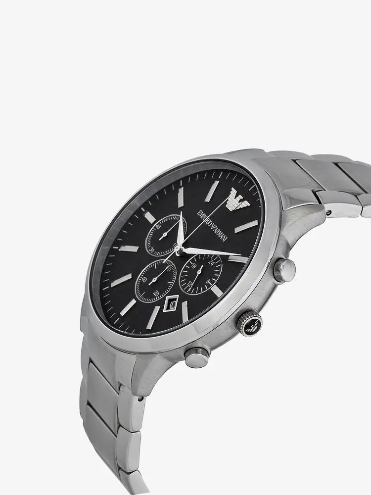 Emporio Armani นาฬิกาข้อมือผู้ชาย Sportivo Chronograph Black Dial Steel ...