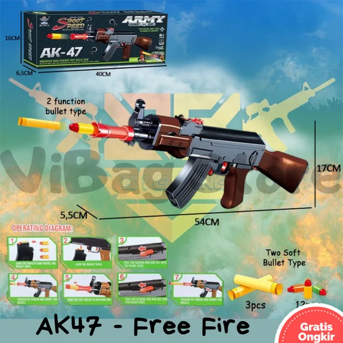 Tembakan Nerf AKM AK47 PUBG FF COD VALORANT Pistol Peluru Busa BRO1220 ...