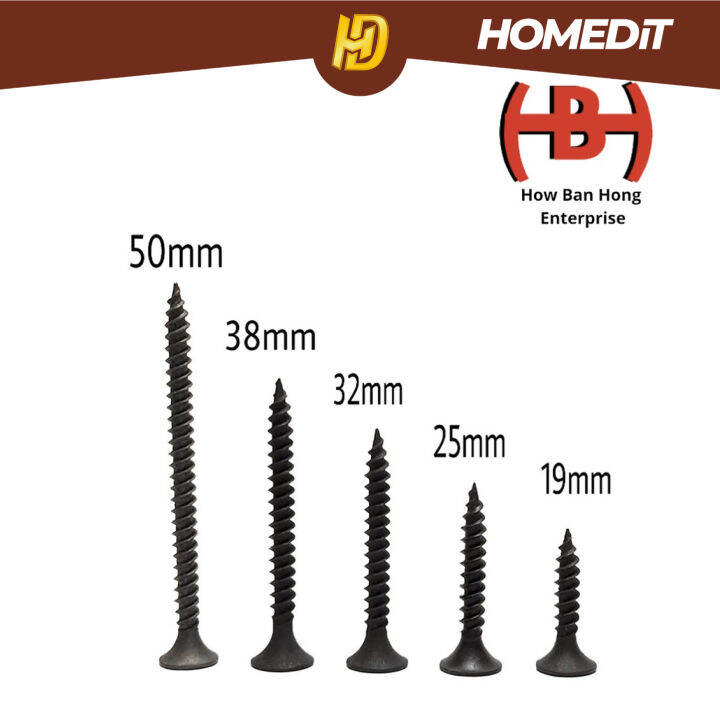 Homedit 6# Flat Head Dry Wall Black Screw / Screw Hitam Kayu (100g/pack ...