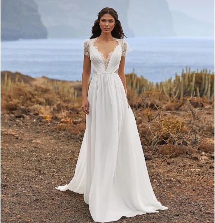 Gaun A-Line simple ekor 1,5 mtr putih | Lazada Indonesia