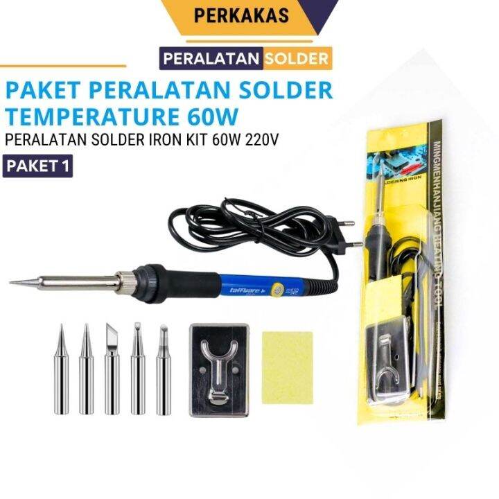 Paket Lengkap Alat Solder Otomatis Kit Peralatan Solder Listrik 60 Watt dengan 5 Kepala Solder ...