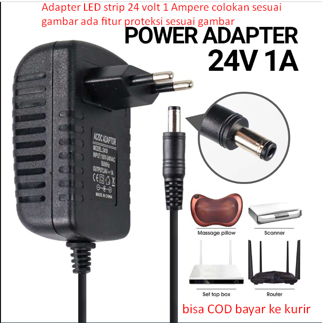 Adapter LED strip 24 volt 1 Ampere colokan sesuai gambar ada fitur ...