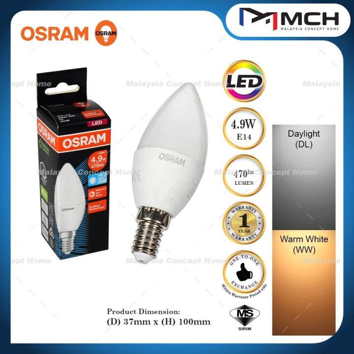 [ OSRAM ] OSRAM 4.9W E14 LED VALUE CLASSIC BULB FROSTED SIRIM CANDLE BULB | Lazada