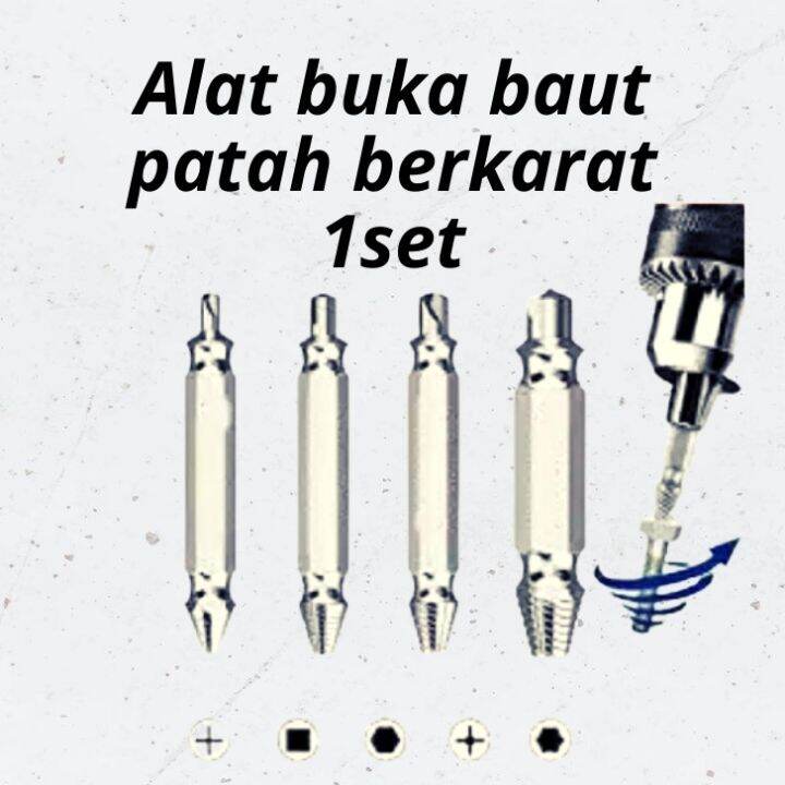 Alat Buka Baut Skrup Rusak Patah Set 4pcs Hand Tap Balik Screw ...