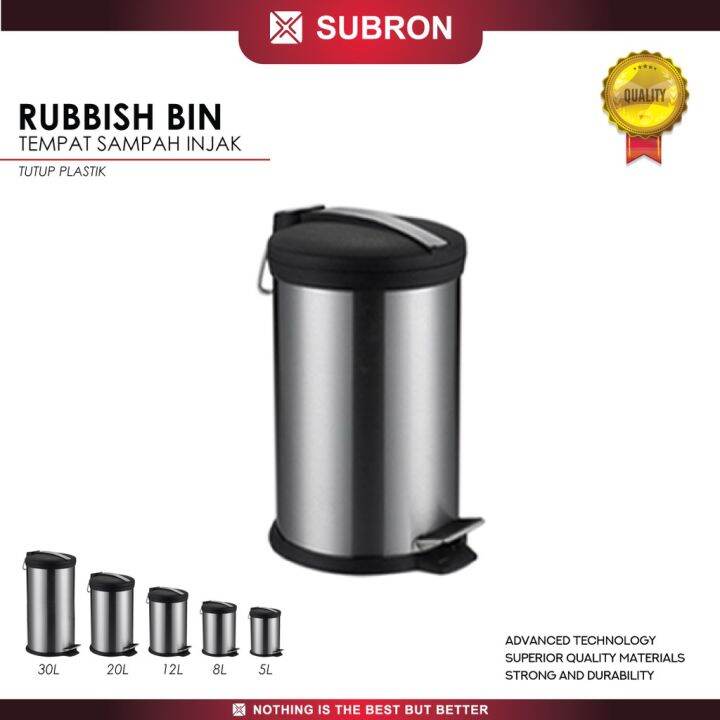 SUBRON Rubbish Bin 5 liter Tempat Sampah Injak Stainless Tutup Plastik ...