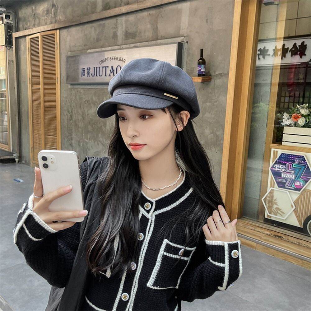 MARGOTA หมวกแปดเหลี่ยมแฟชั่นสำหรับผู้หญิงหมวกกะบังฤดูใบไม้ร่วงสีทึบหมวก ...