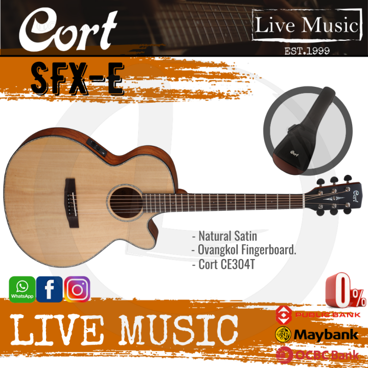 Cort SFX-E - Acoustic-Electric Guitar Ovangkol Fretboard with Gig Bag - Natural Satin (SFX E ...