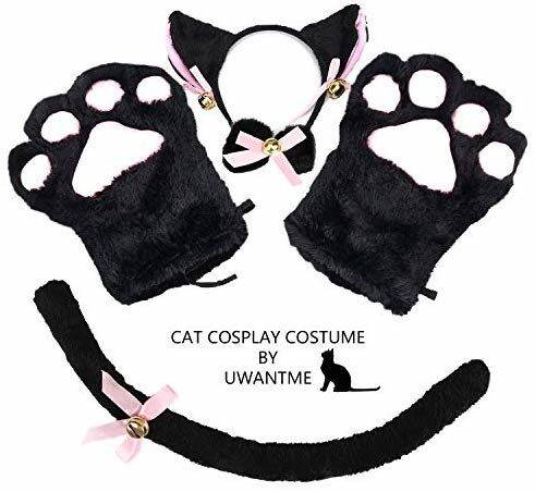 Cat Cosplay Costume Kitten Tail Ears Collar Paws Gloves Anime Lolita ...