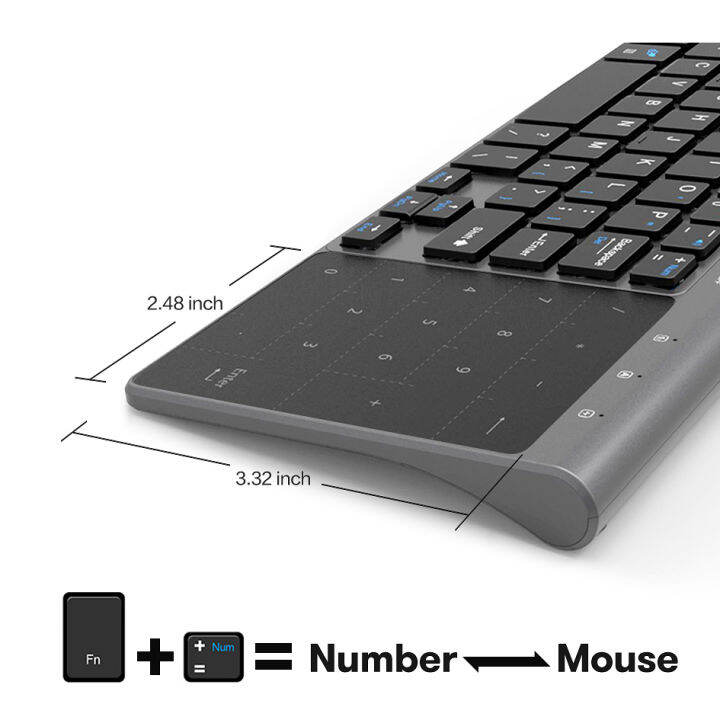 Jelly Comb 2.4G Wireless Keyboard with Number Touchpad Mouse Thin ...