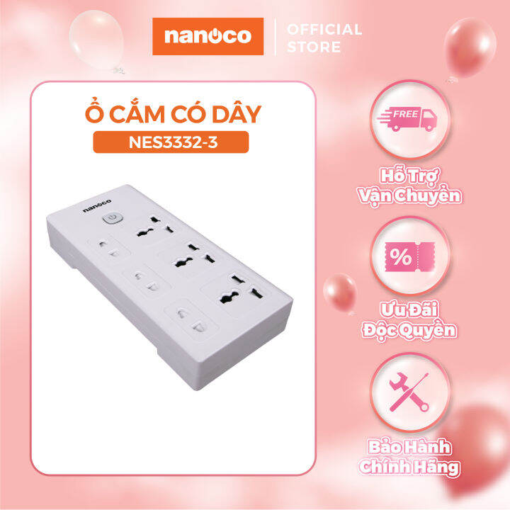Ổ cắm có dây Nanoco model NES3332-3 (3 ổ đa năng,3 ổ 2 chấu, 1 công tắc ...