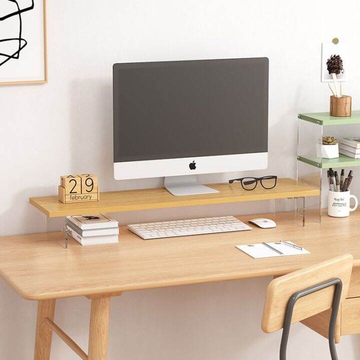 XEPERO Large Dual Monitor Stand Riser, Solid Wood Desk Shelf with Eco ...