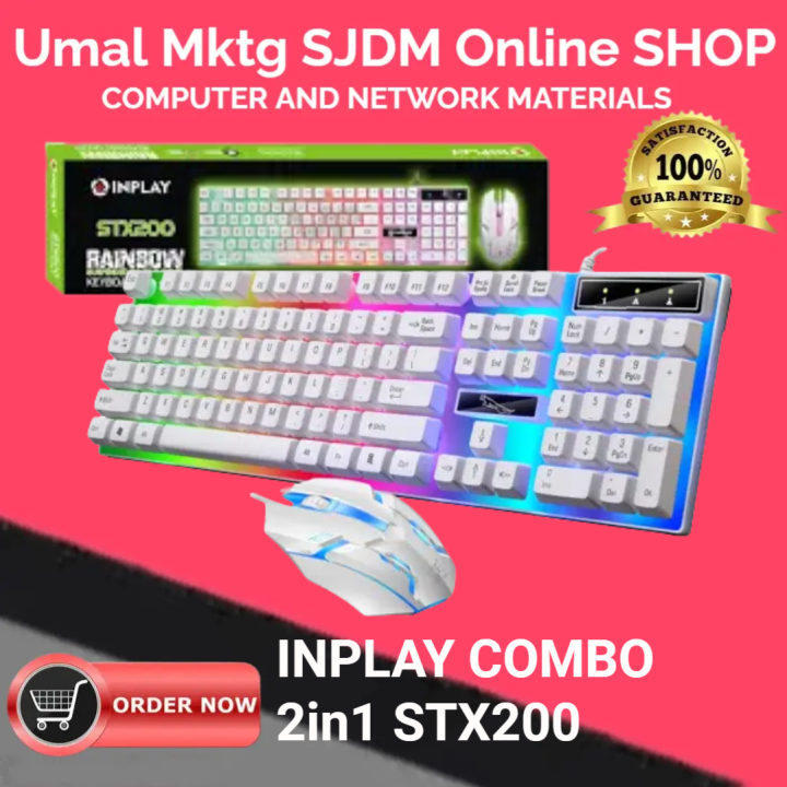INPLAY STX200 2 IN 1 Set Keyboard Rainbow RGB Suspended Backlit Gaming ...