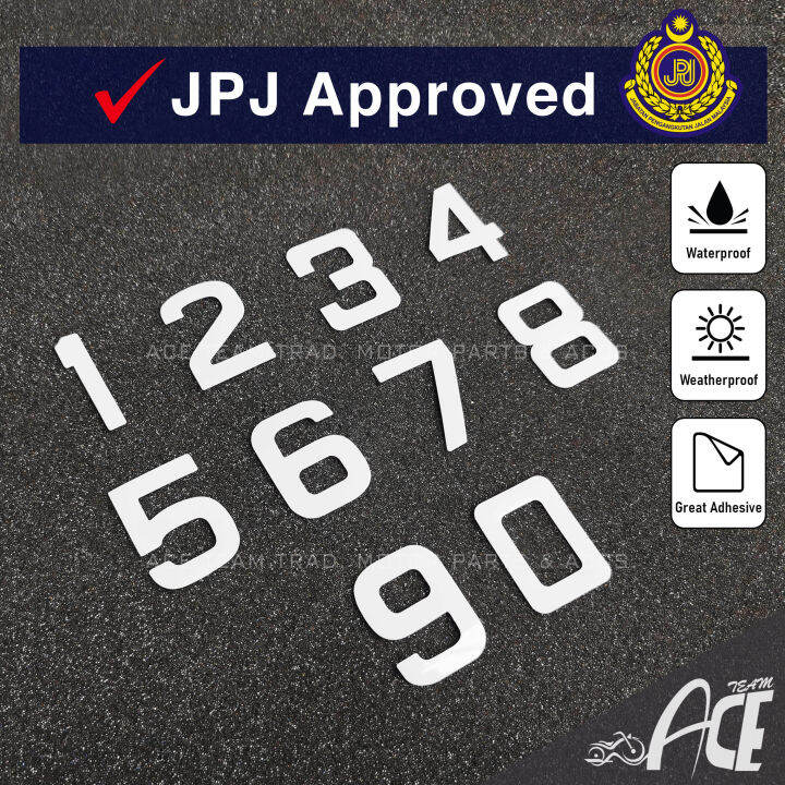 [JPJ Approved] Number Plate Sticker 0-9 Motorcycle White Nombor Sticker ...