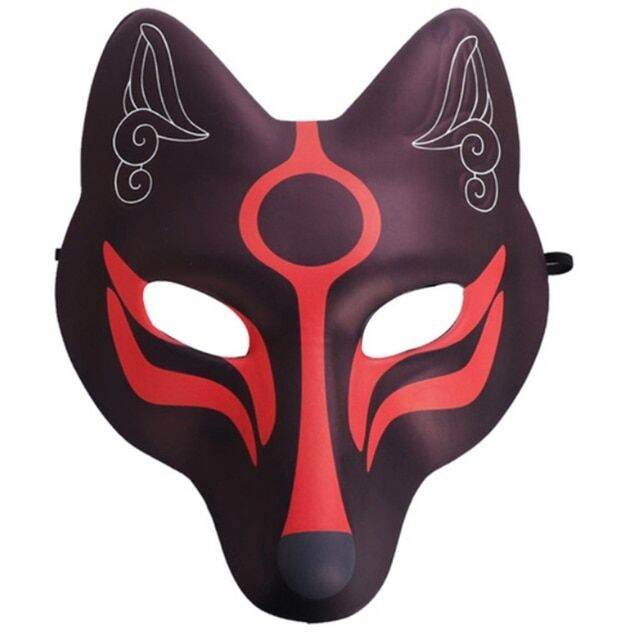 Pu Leather Foxes Mask Japanese Kabuki Kitsune Masks for Mens Womens ...