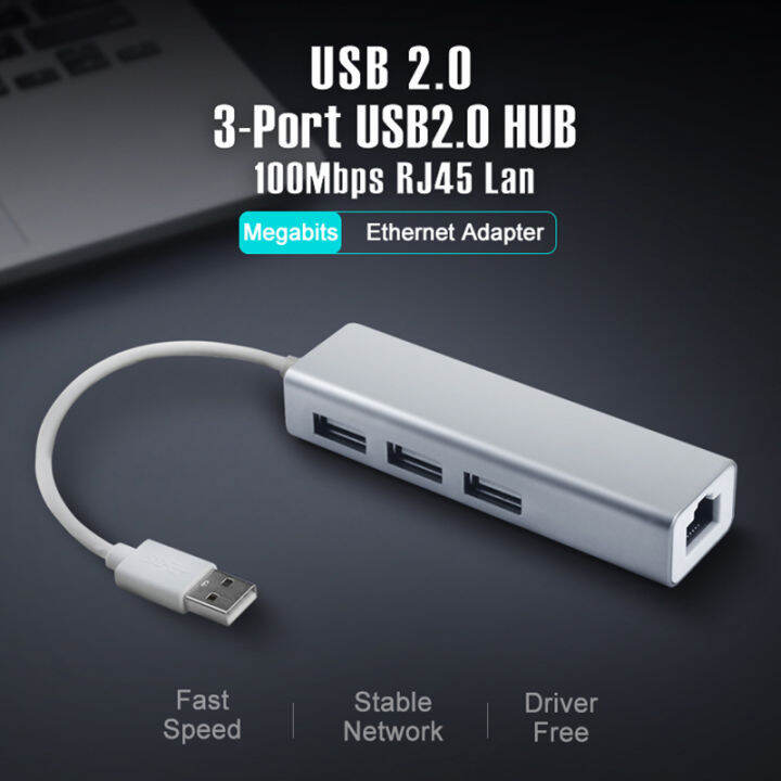 USB hub 2.0 3 ports to RJ45 10100Mbps Lan Network USB Ethernet Adapter ...