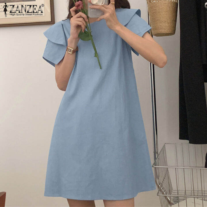 Zanzea Korean Style Women Asymmetrical Short Sleeve Cocktail Party A
