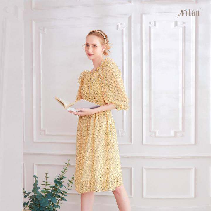 Nitan (นิทาน) ชุดเดรสให้นมบุตร รุ่น Wheat Nursing Dress | Lazada.co.th