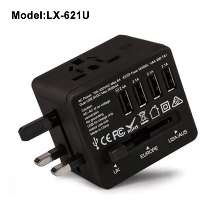 AC100-250V Universal International Plug Socket 4 USB Port Universal ...