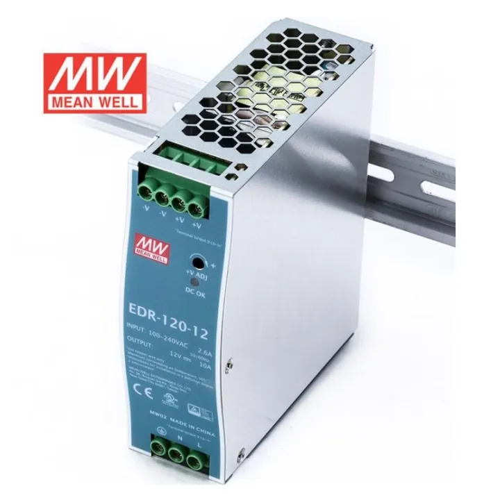 Mean Well EDR-120-12 Meanwell 10A 12V DC 120W Single Output Industrial DIN RAIL Power Supply ...