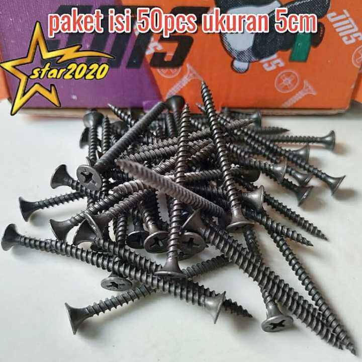 400pcs skrup gypsum 6X2 PANJANG 5cm sekrup gipsum 6x2" sekrup hitam 6 x2" panjang 5 cm isi ...