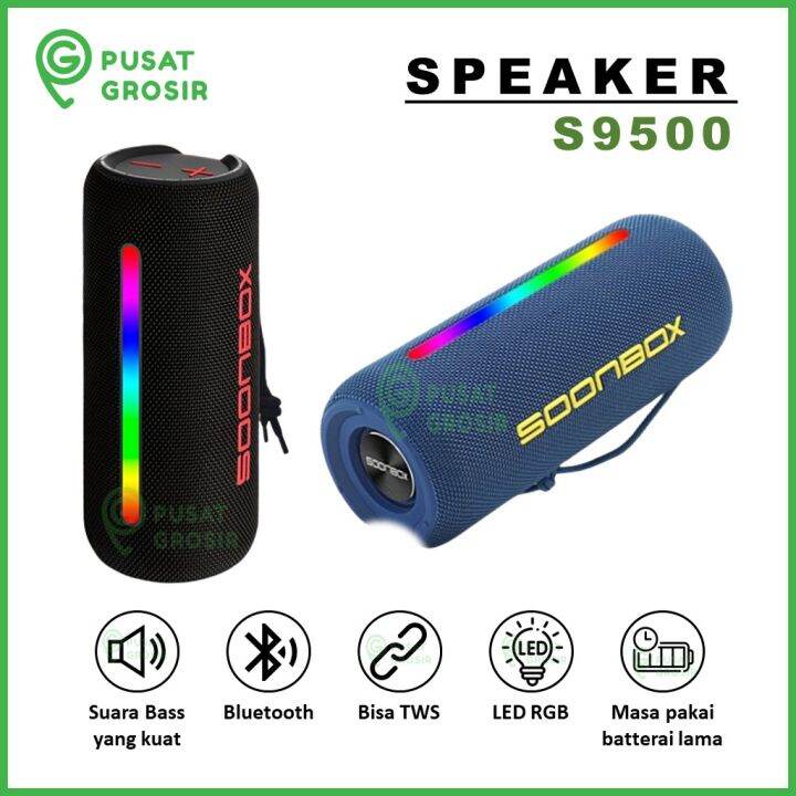 Speaker Bluetooth Bass S9500 S-9500 LED Light RGB speker Soonbox TWS Spiker blutut Wireless ...