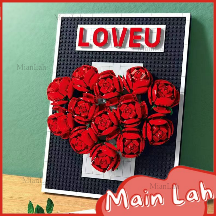 ZuanMa Block Red Rose Flower Set Rose Photo Frame Block Building block ...