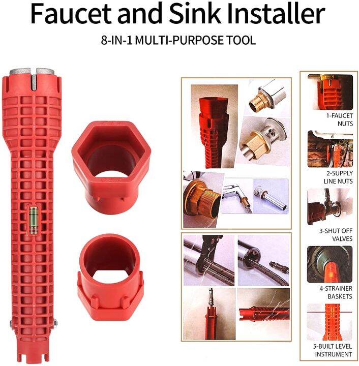 Sink Faucet Installer 8 in 1 Socket Wrench, Sink Wrench Plumbers Faucet and Sink Installer Tool ...